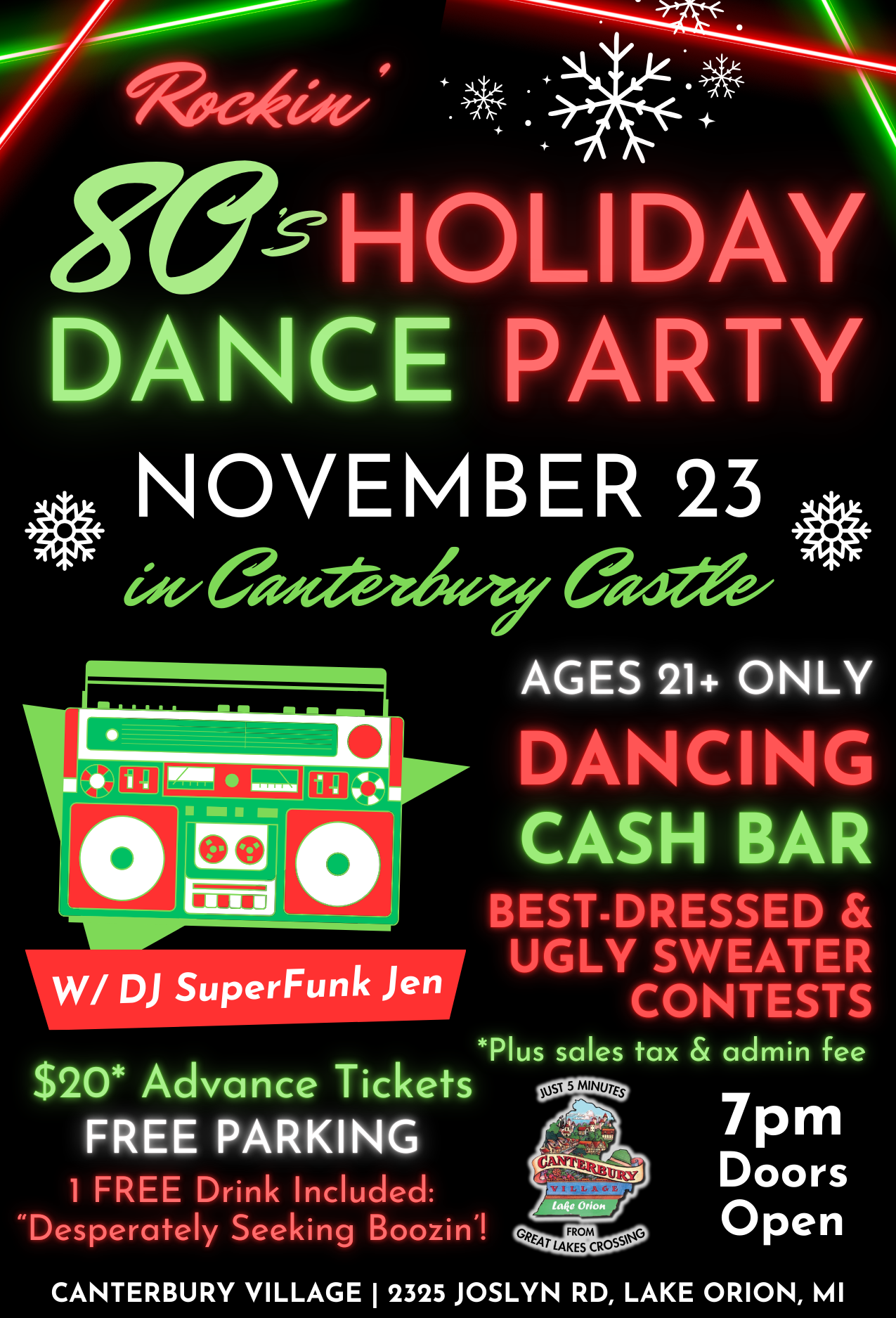 80’s Holiday Dance Party – Canterbury Village – Lake Orion